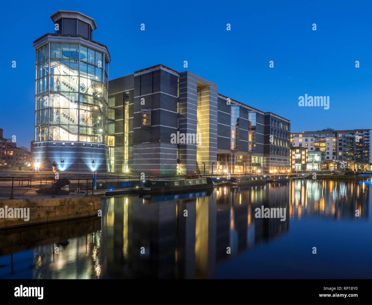 The Royal Armouries Museum from Leeds Dock at dusk Leeds West Yorkshire ...