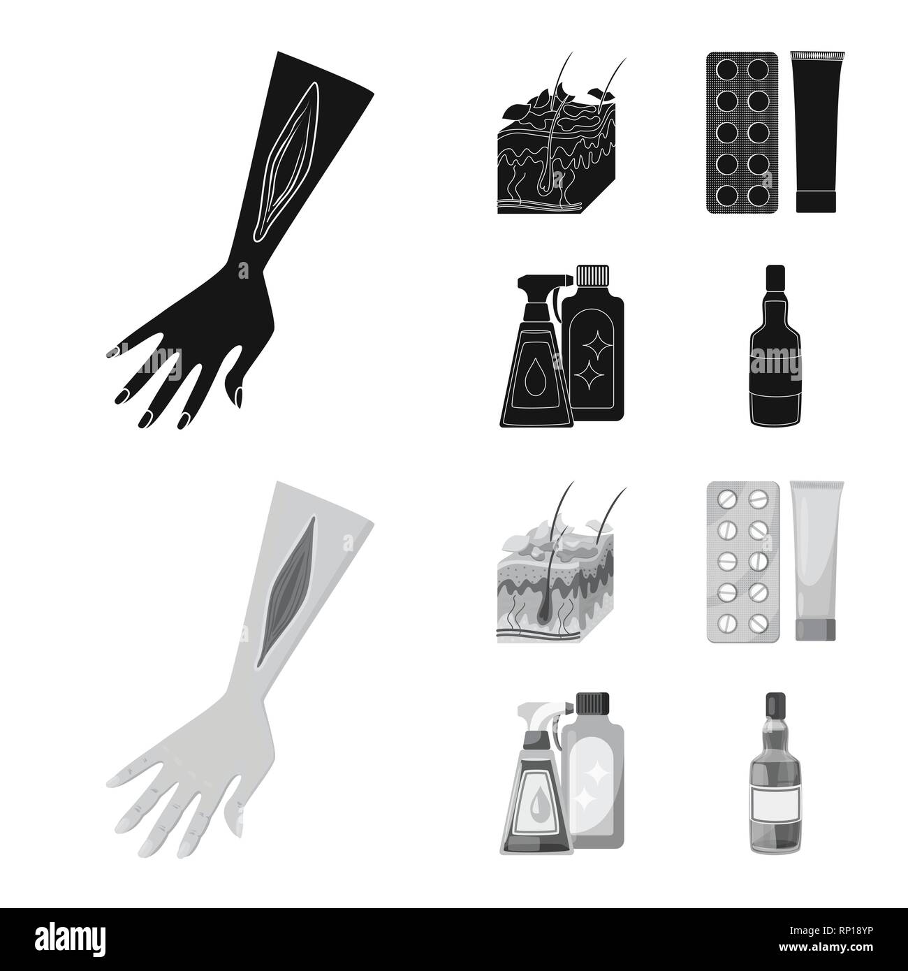 Vector illustration of medical and pain sign. Collection of medical and ...