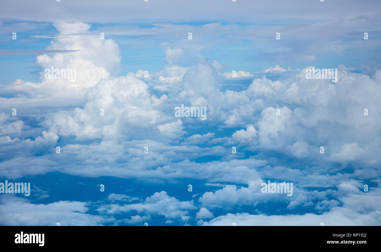 Sky background - Aerial view of light clouds and sky atmosphere viewed ...