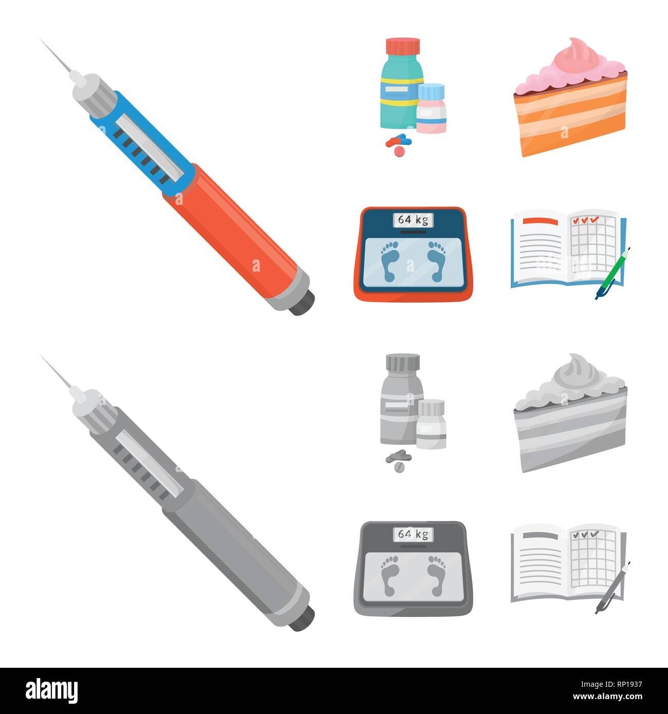 Vector design of diet and treatment symbol. Set of diet and medicine ...