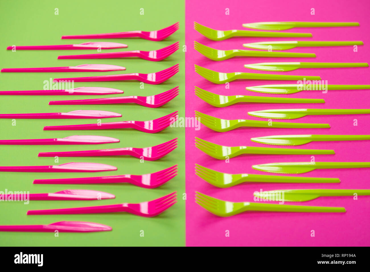 Colorful set of plastic table ware isolated on background Stock Photo ...