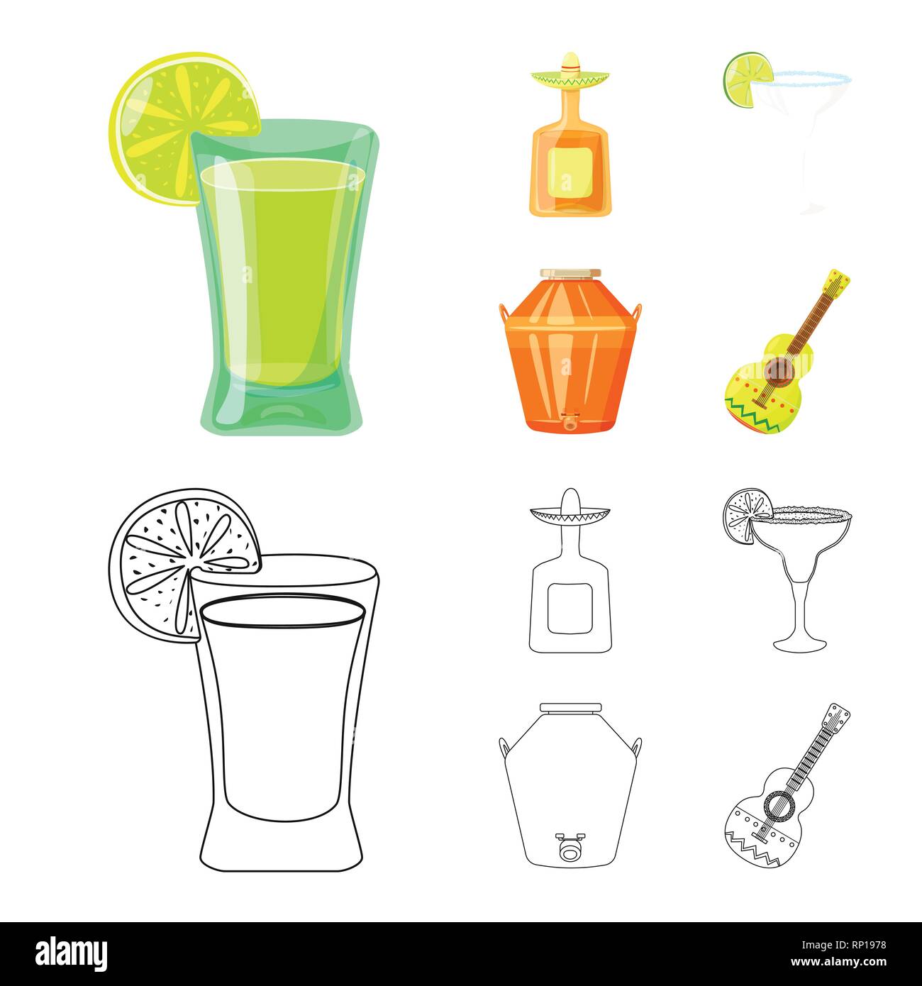 Vector illustration of cafe and Latin icon. Set of cafe and national ...