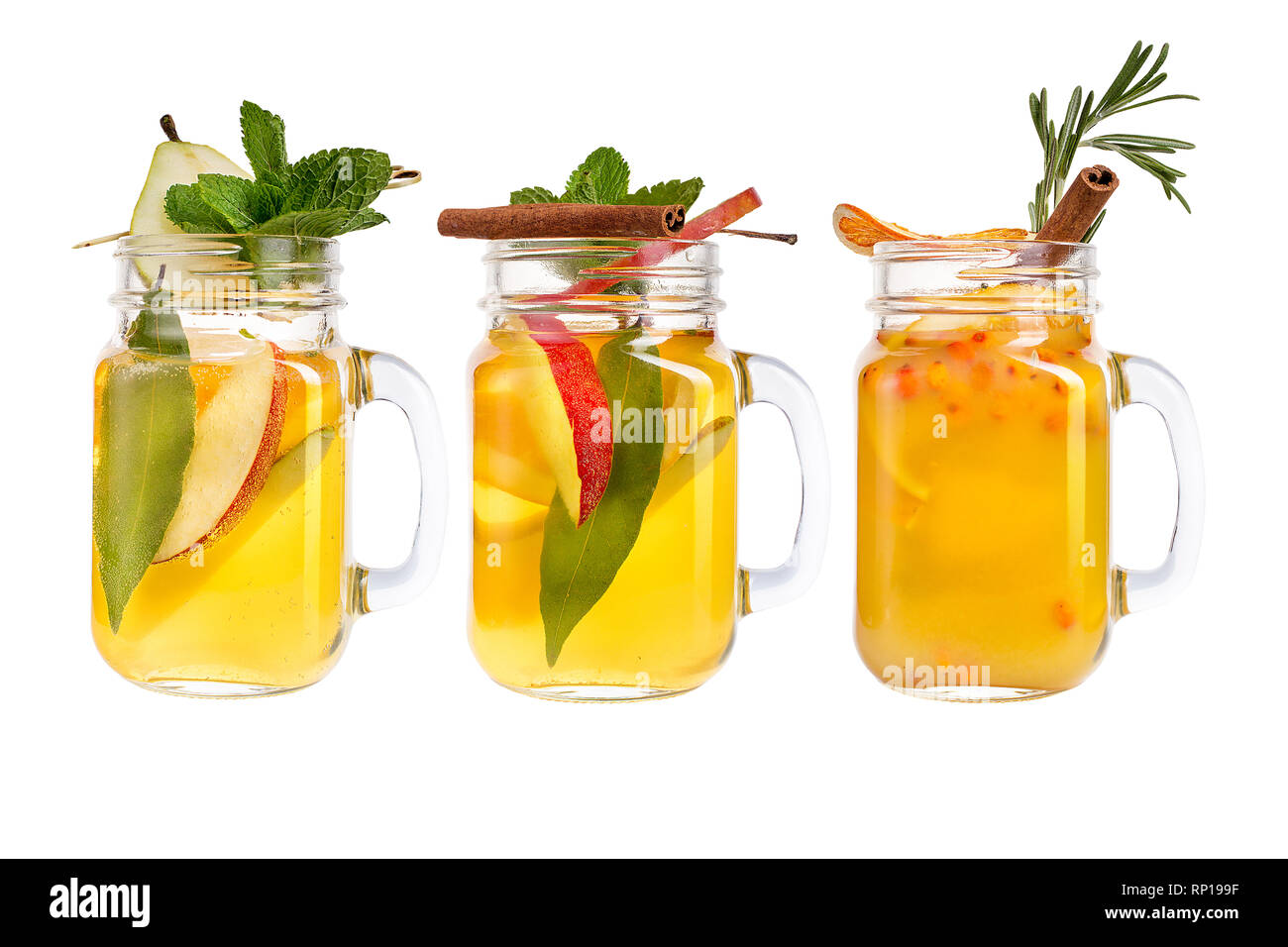 Three lemonade on a white background. Refreshments from fruits and ...