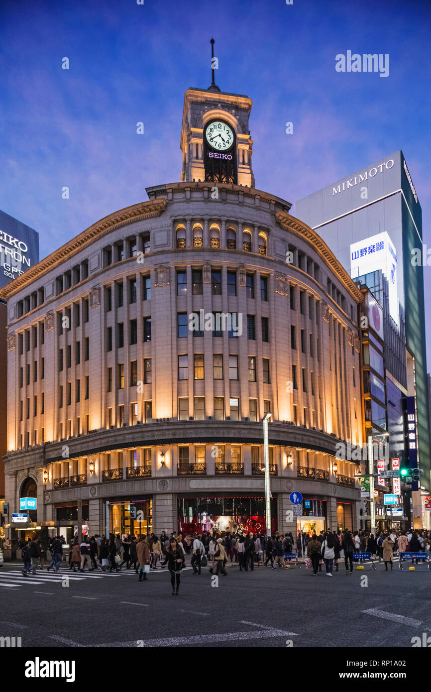 Japan, Honshu, Tokyo, Ginza, Ginza Yonchome Intersection, The Wako and ...