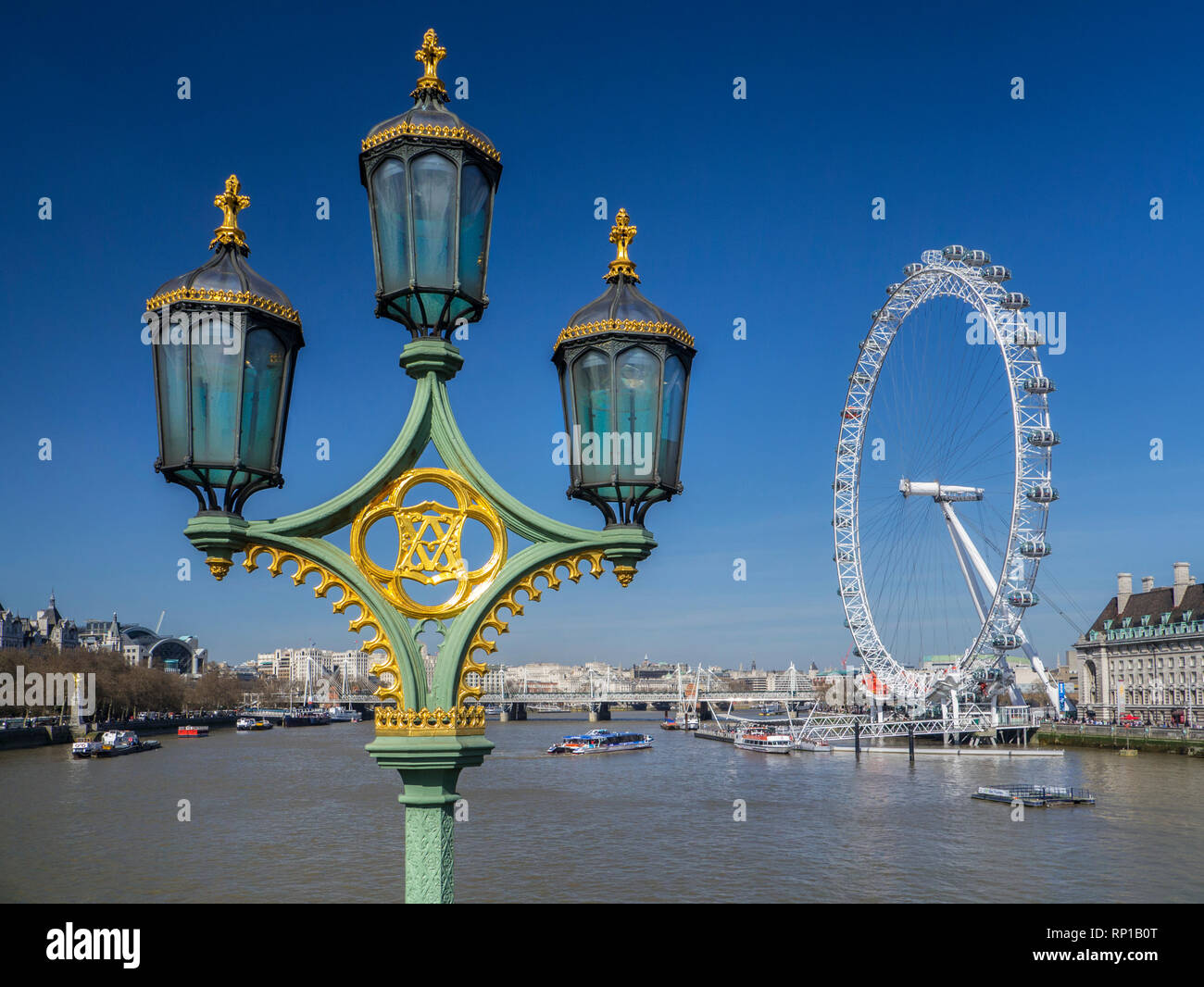 Westminster Bridge high viewpoint of Victorian lamps lamp lanterns with ...