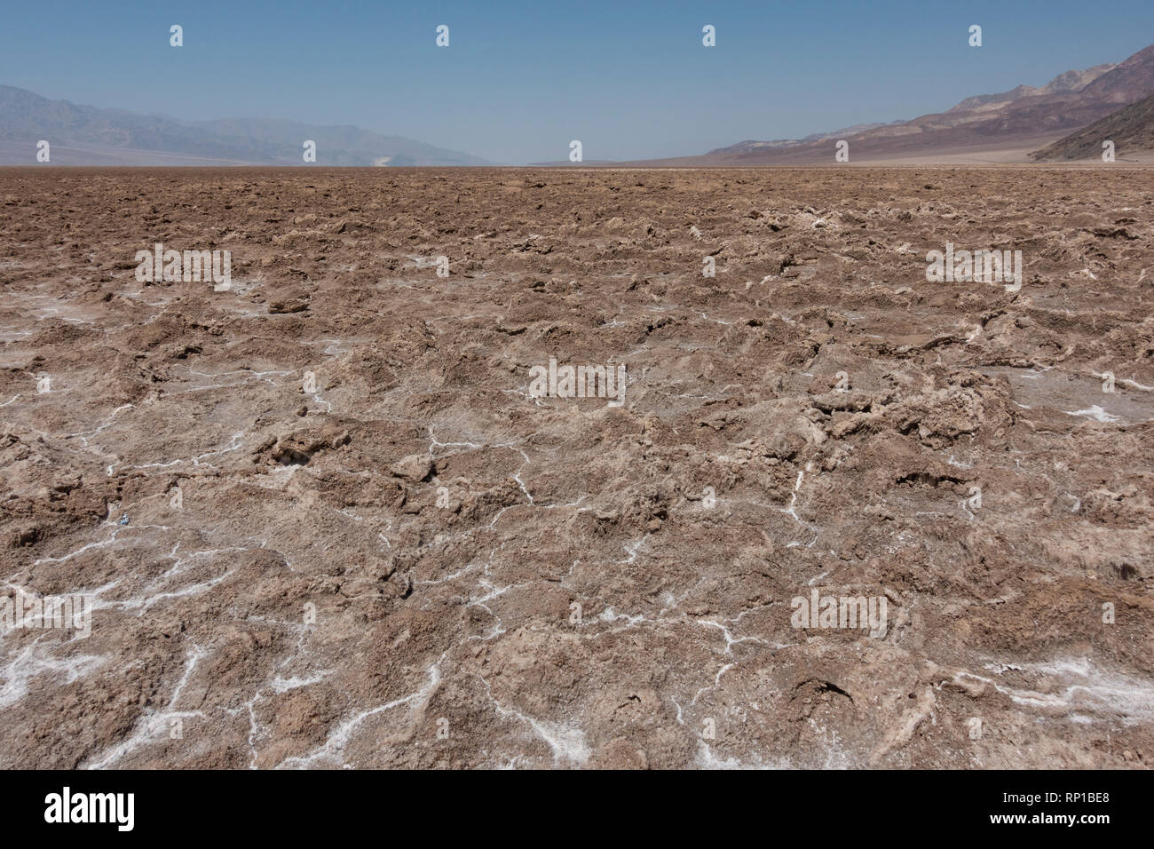 View across the hexagonal salt crust on Badwater Basin, Death Valley ...