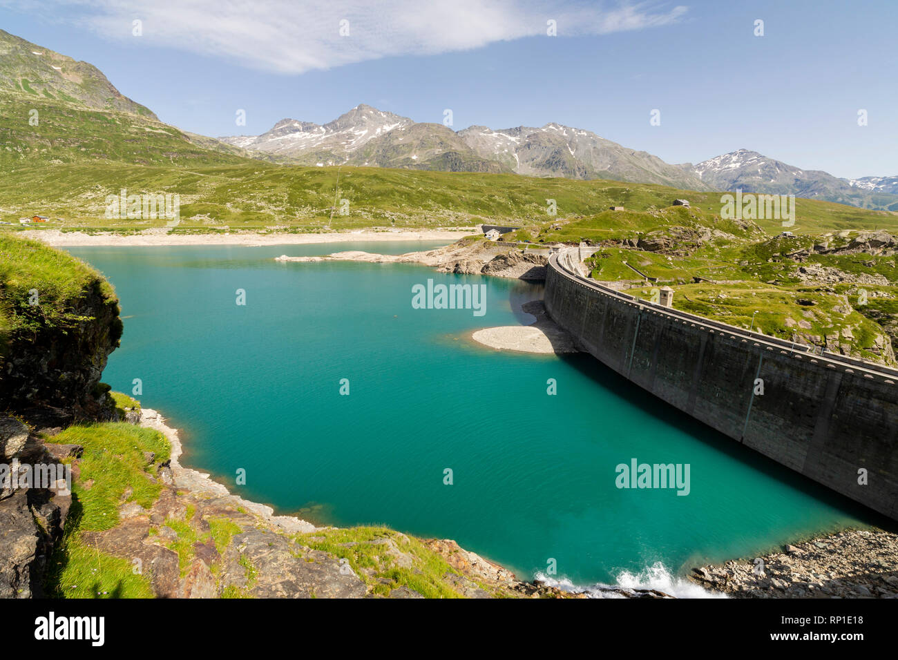 Dam and reservoir lake of Montespluga, Chiavenna Valley, Sondrio ...