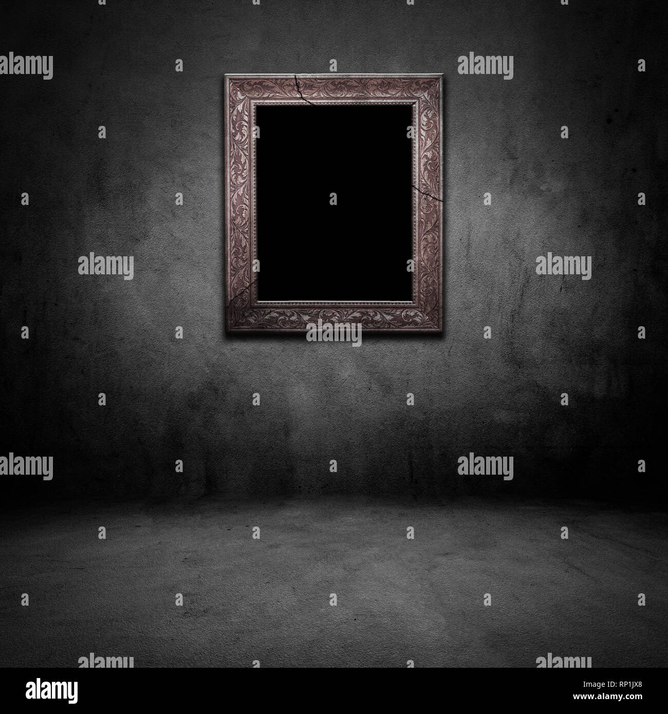 Old photo frame on grunge dark room Stock Photo - Alamy