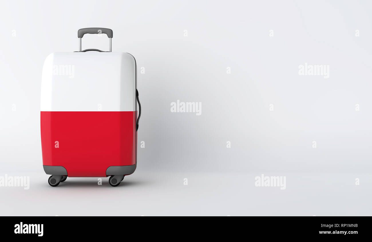 Travel suitcase with the flag of Poland. Holiday destination. 3D Render ...