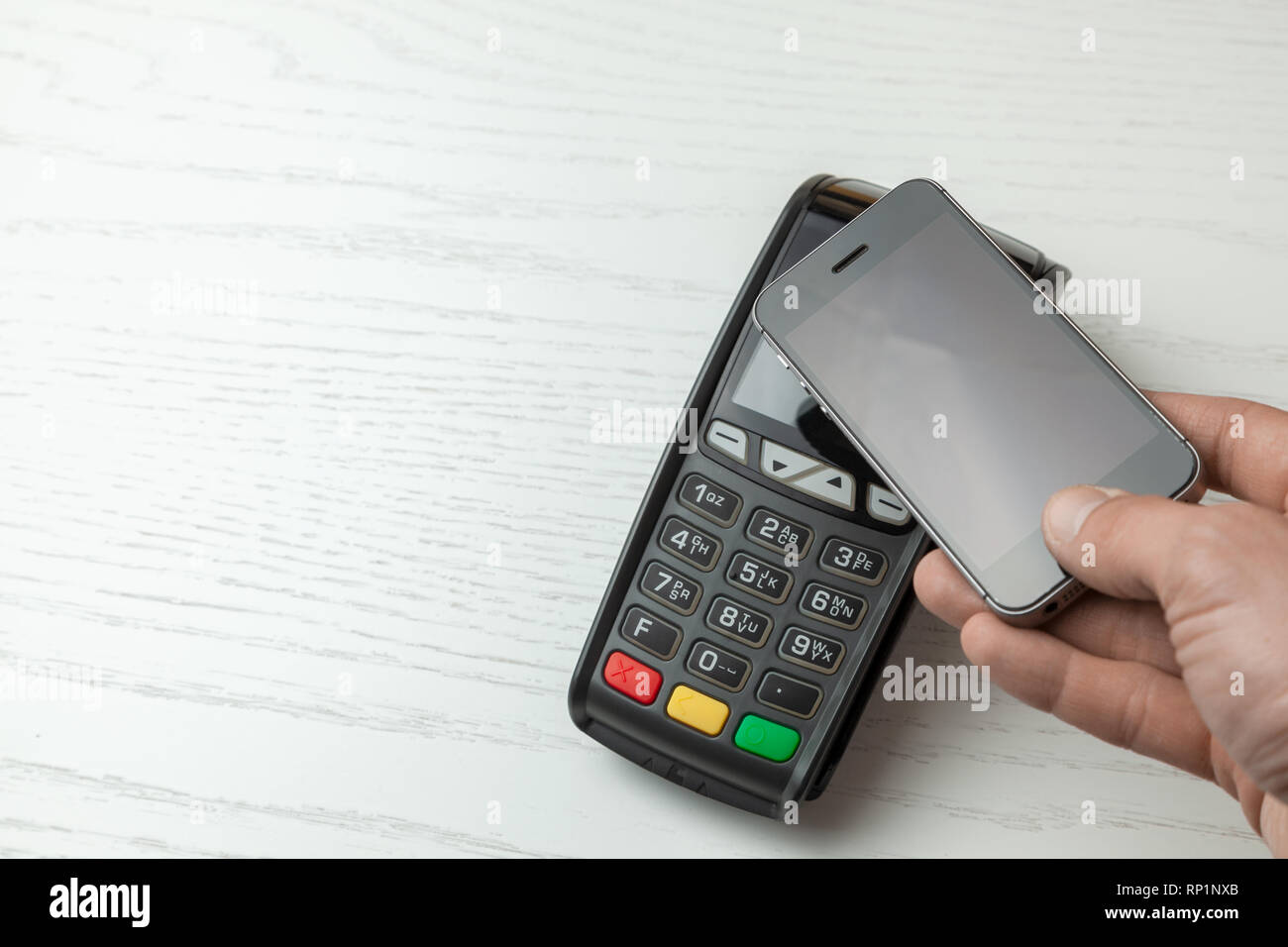 POS terminal, Payment Machine with mobile phone on white background ...