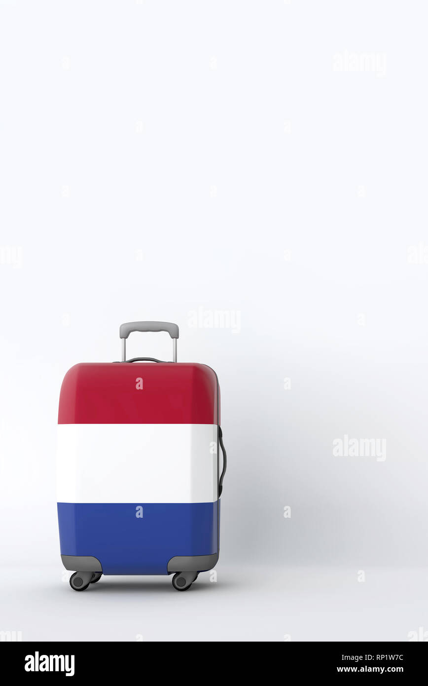 Travel suitcase with the flag of Netherlands. Holiday destination. 3D ...