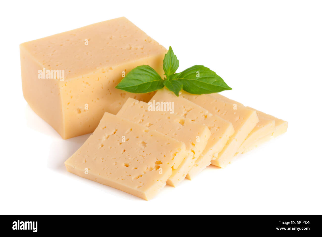 cheese with basil leaves isolated on white background Stock Photo - Alamy
