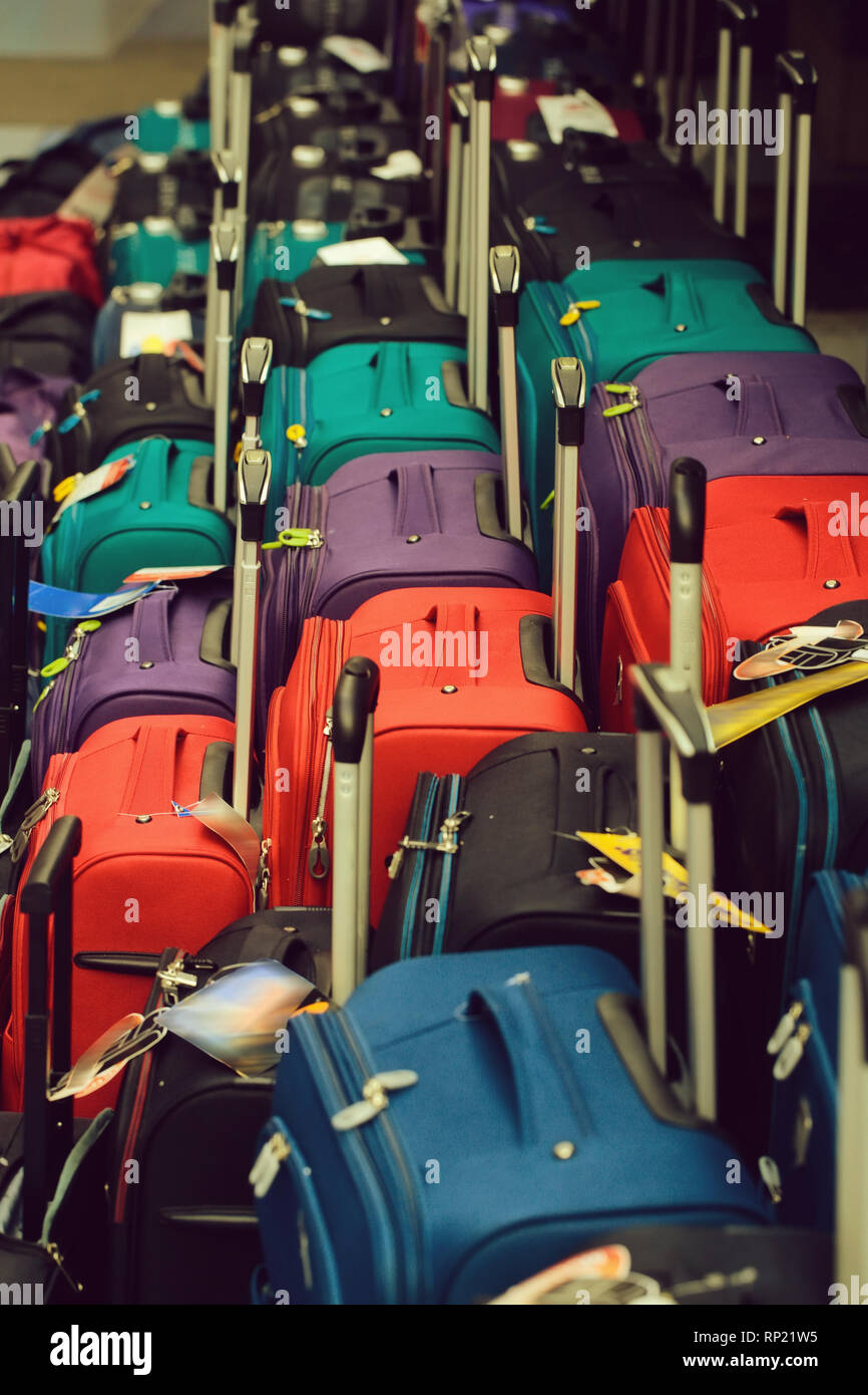 Travel bags on shop display Stock Photo - Alamy