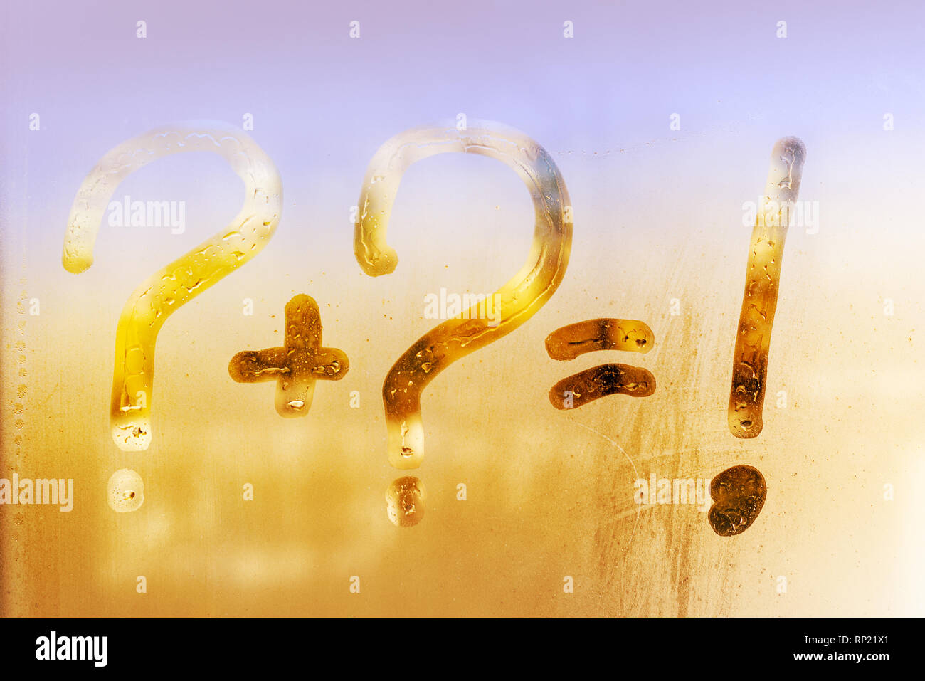 sunny summer rain, on the sweaty glass question mark, exclamation, and ...