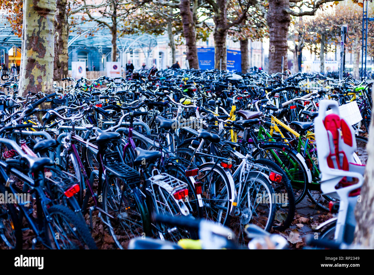 Big bicycle parking with lot of bicycles. Sport concept with bicycle ...
