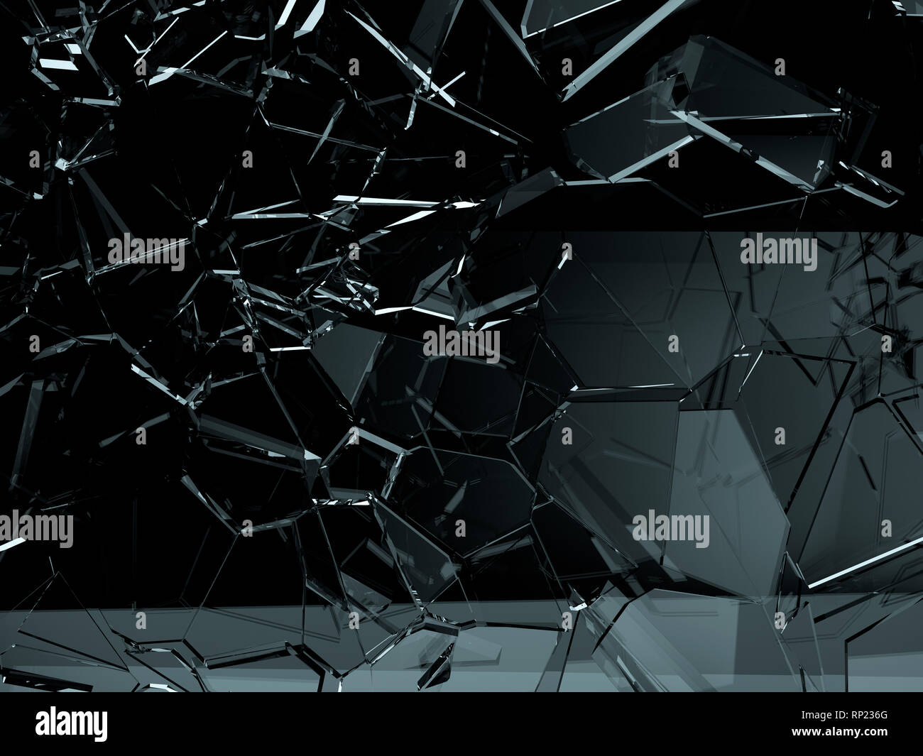 Pieces of glass broken or cracked on black, 3d illustration; 3d ...