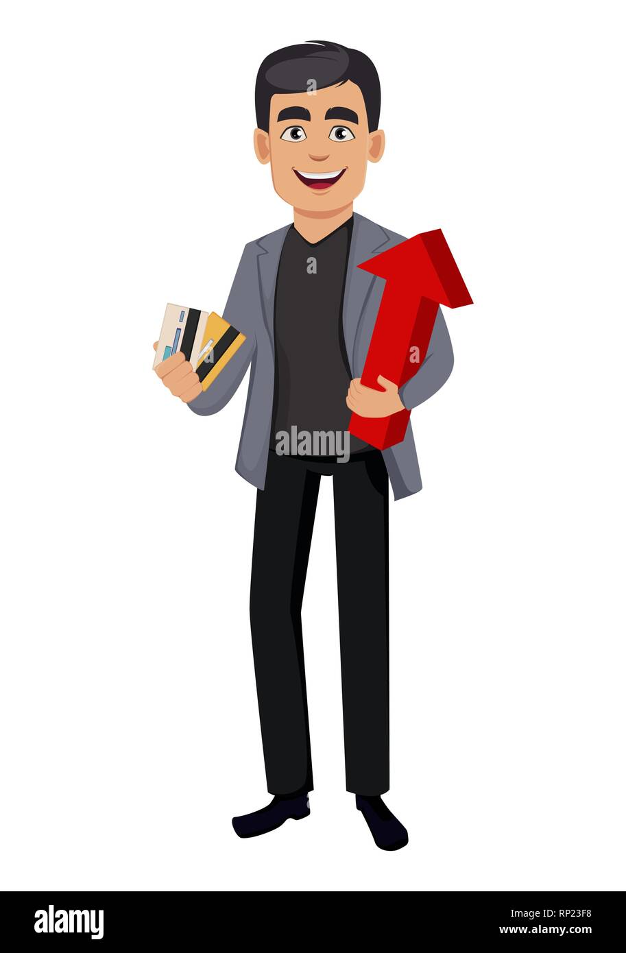 Business man cartoon character. Handsome businessman holding credit ...