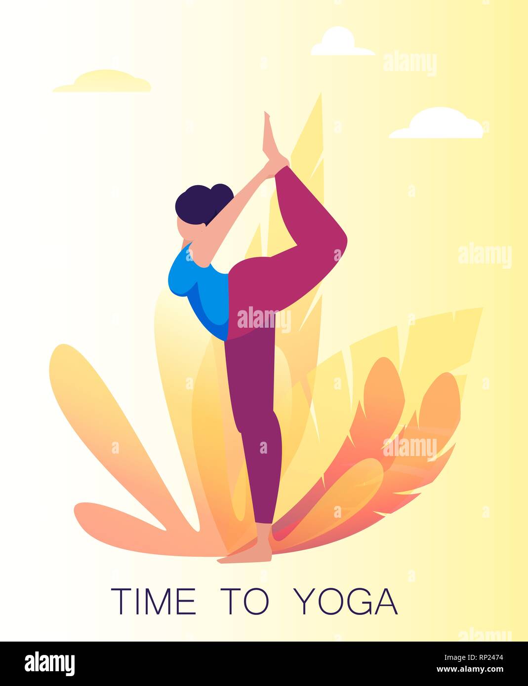 Yoga practice. Woman doing sport exercises. Cartoon character in flat ...