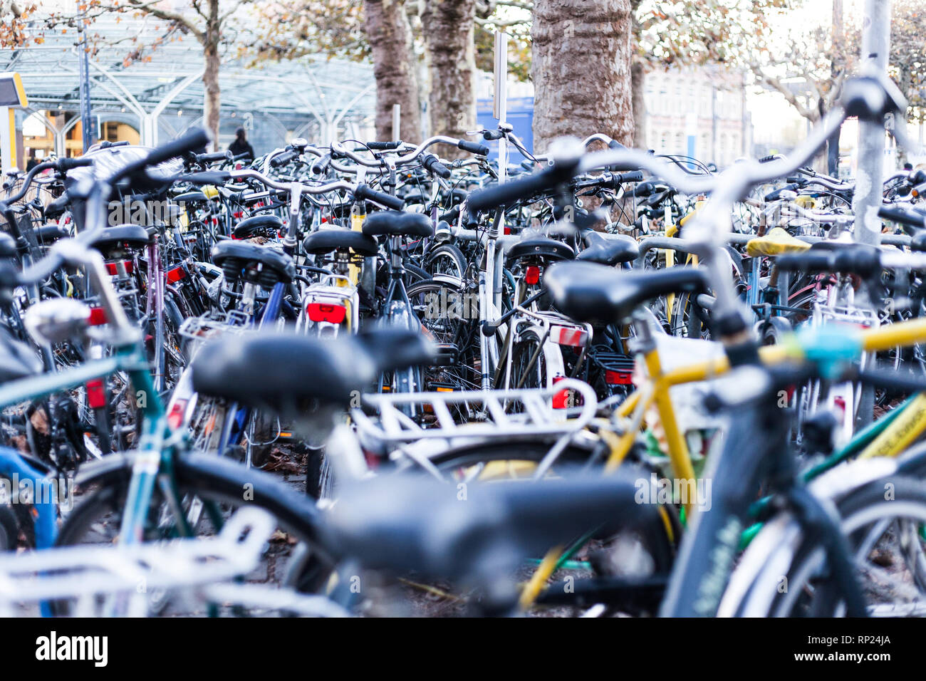 Big bicycle parking with lot of bicycles. Sport concept with bicycle ...