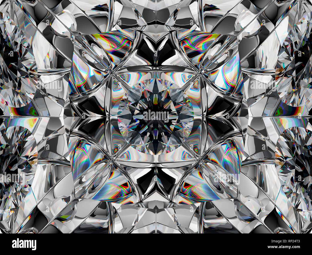 Gemstone macro closeup with kaleidoscope effect. top view of round ...