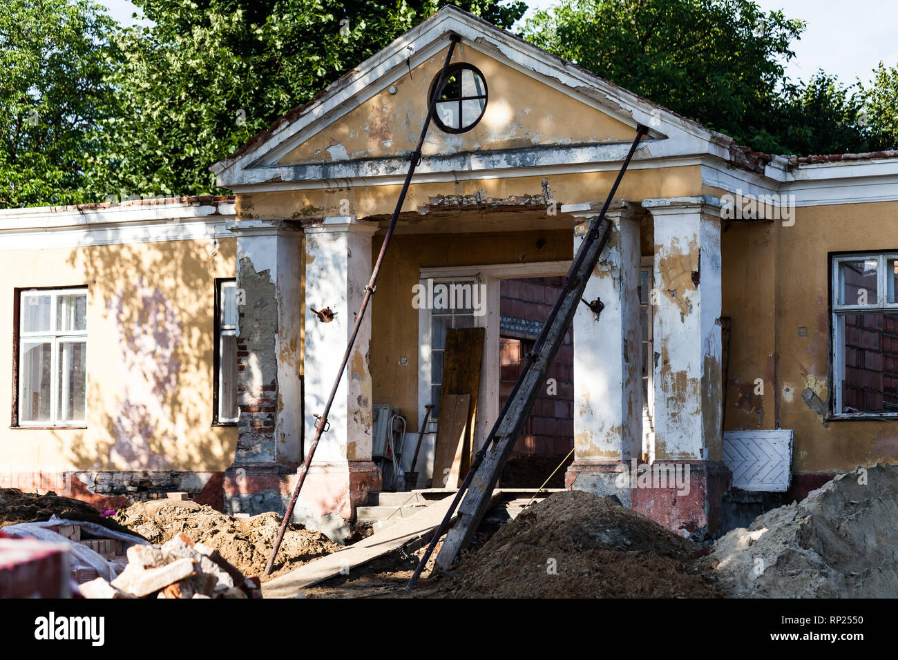 Old and ruined house at the daylight. Abandoned old home with ...