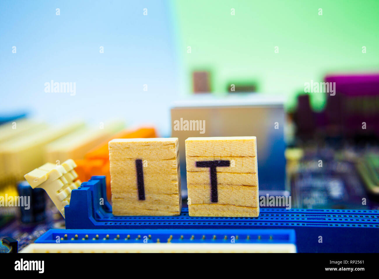 Information technology, internet sland for IT. Wooden cubes with ...