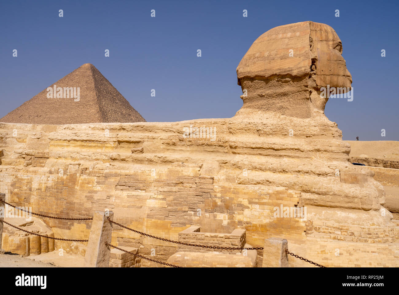 Great Sphinx of Giza, with the Great Pyramid in the background Stock ...