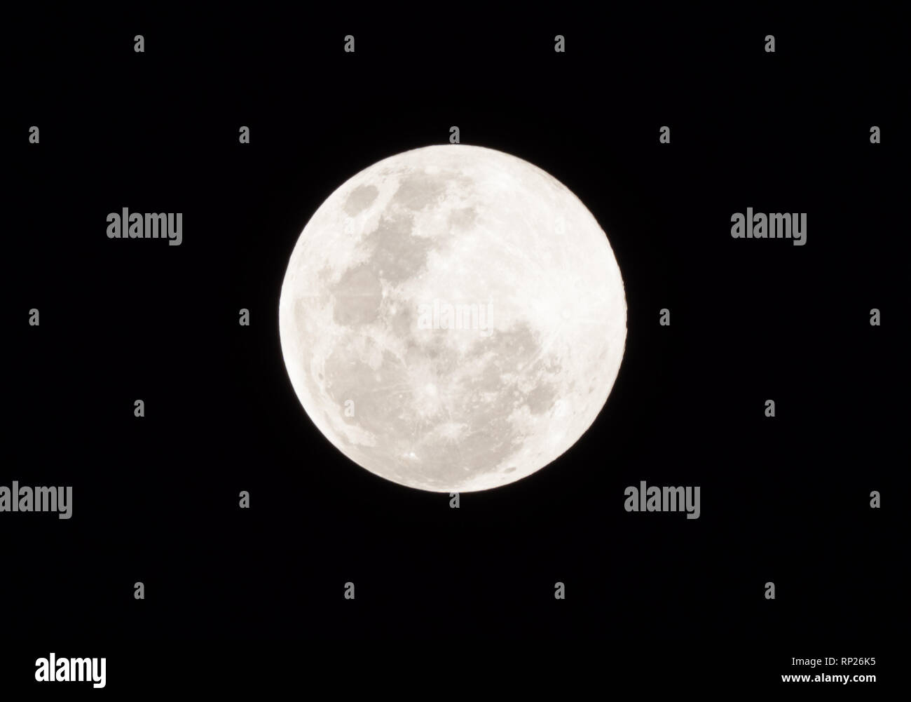 Closeup Full moon "Super Snow Moon" Isolated on Dark Sky in Thailand ...