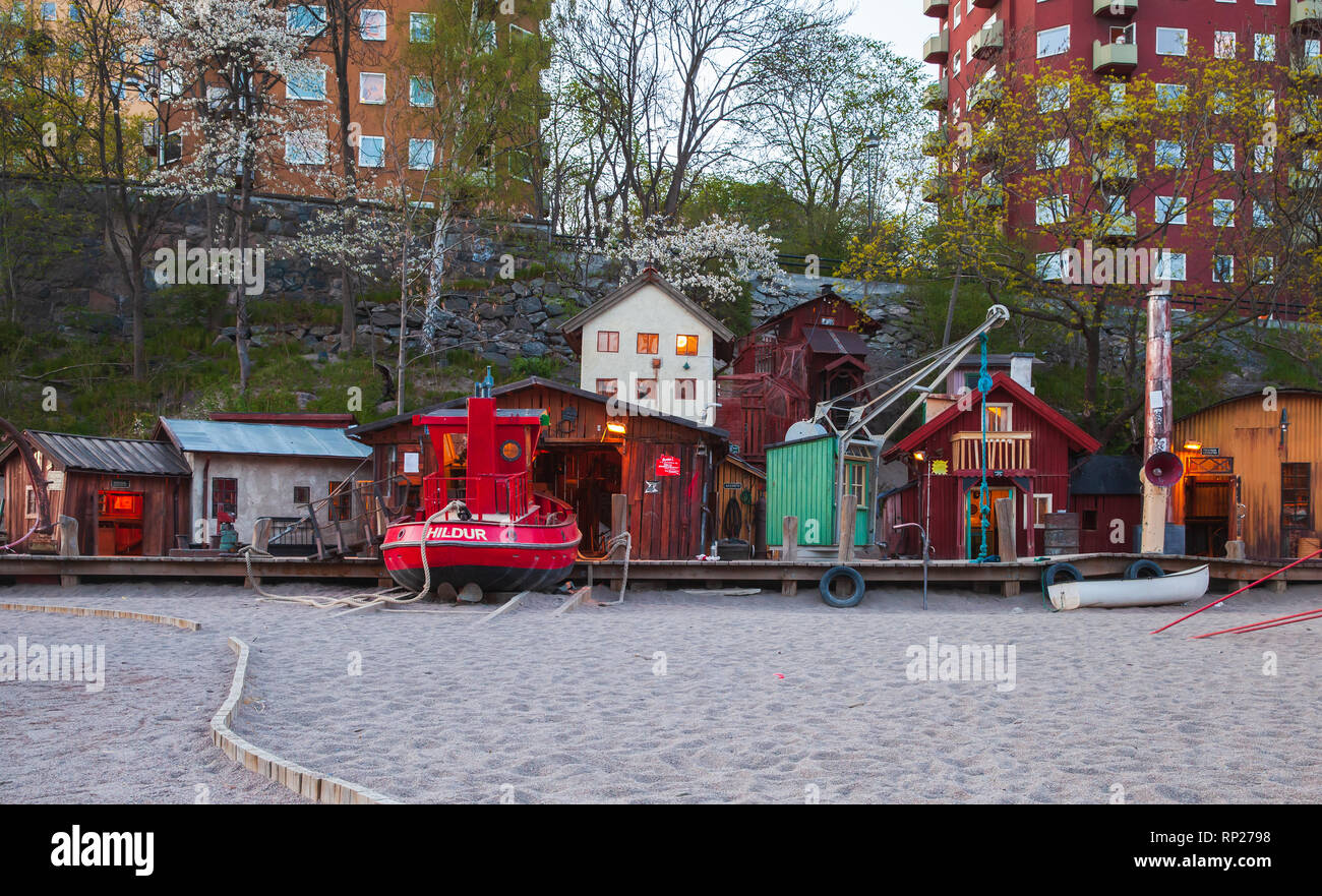 Stockholm, Sweden - May 5, 2016: Old village stylized playground with ...