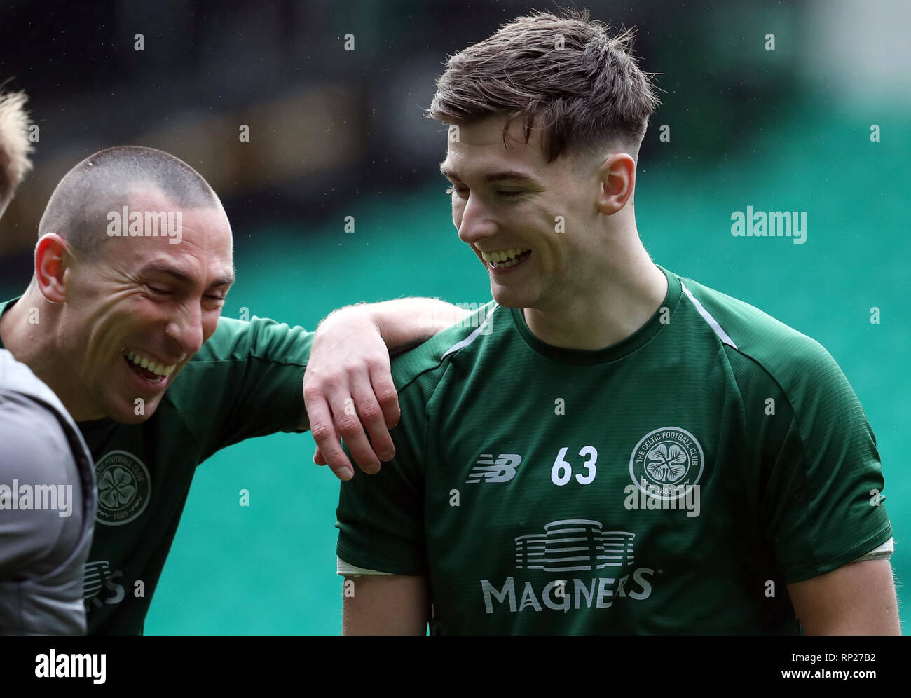 Celtic players Kieran Tierney (right) and Scott Brown during the ...