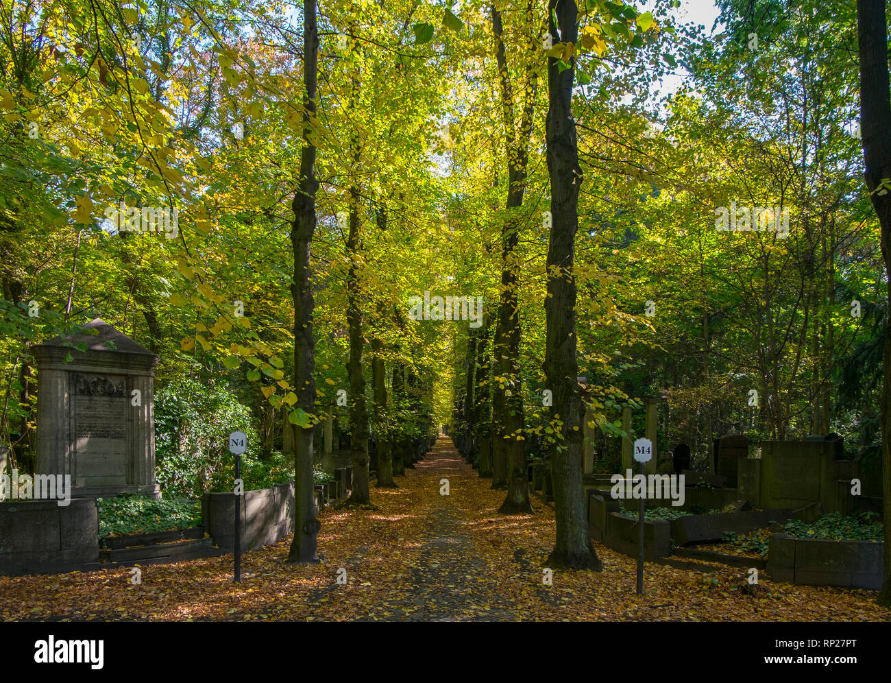The famous Weissensee Jewish cemetery in Berlin, Germany. Fall color in ...