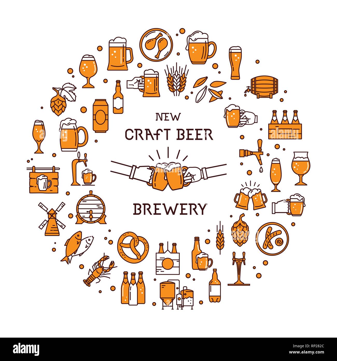 Circular style a large set of colorful icons on the topic of beer, its ...