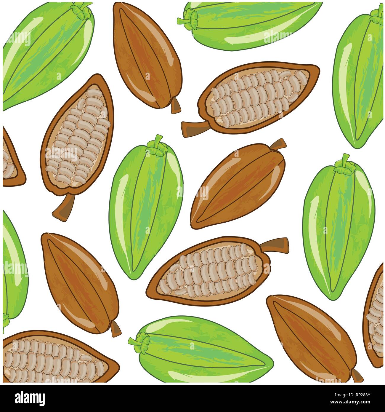 Vector illustration of the decorative pattern from fruit cacao ripe and ...
