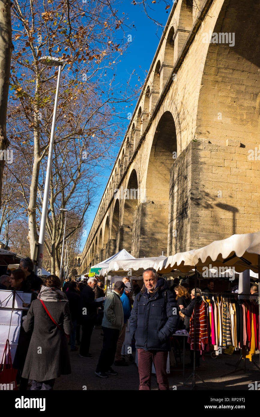 Saturday market at Les Arceaux, Montpellier, France, the neighbourhood ...