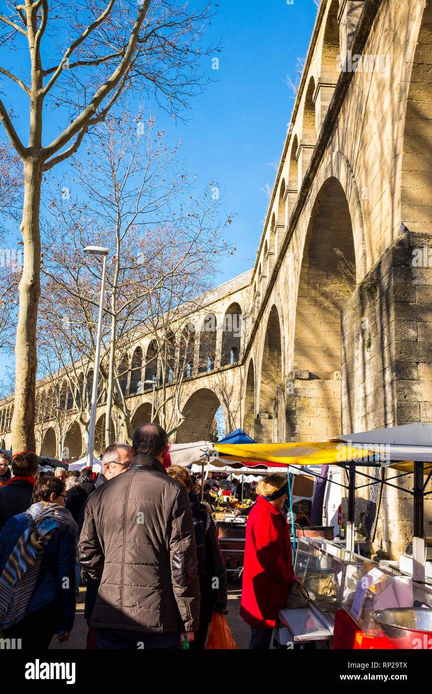 Saturday market at Les Arceaux, Montpellier, France, the neighbourhood ...