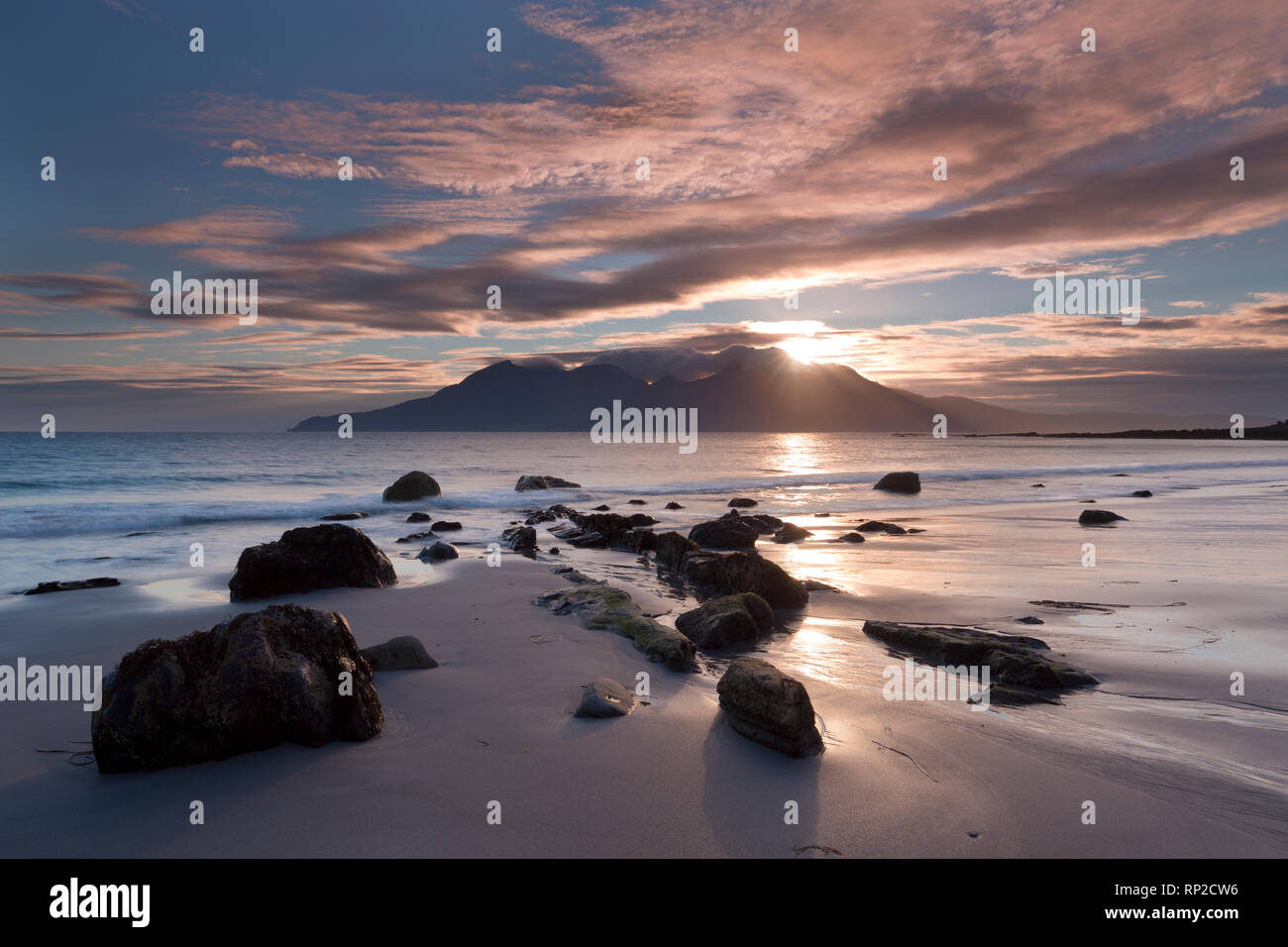 Summer sunset over Isle of Rhum, Hebrides Stock Photo - Alamy