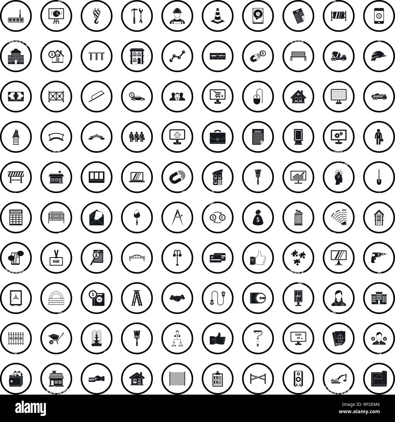 100 construction company icons set, simple style Stock Vector Image ...