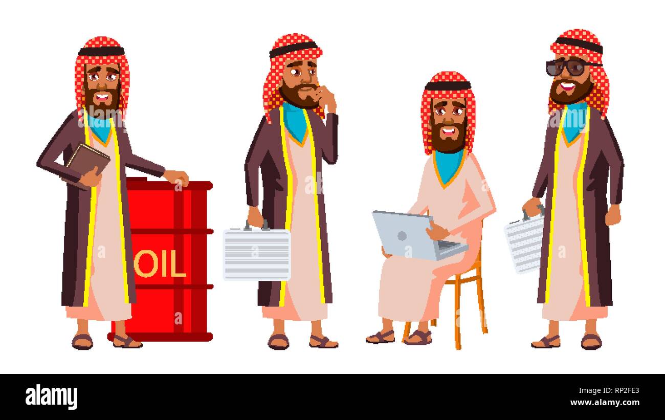 Arab, Muslim Old Man Poses Set Vector. Elderly People. Senior Person ...