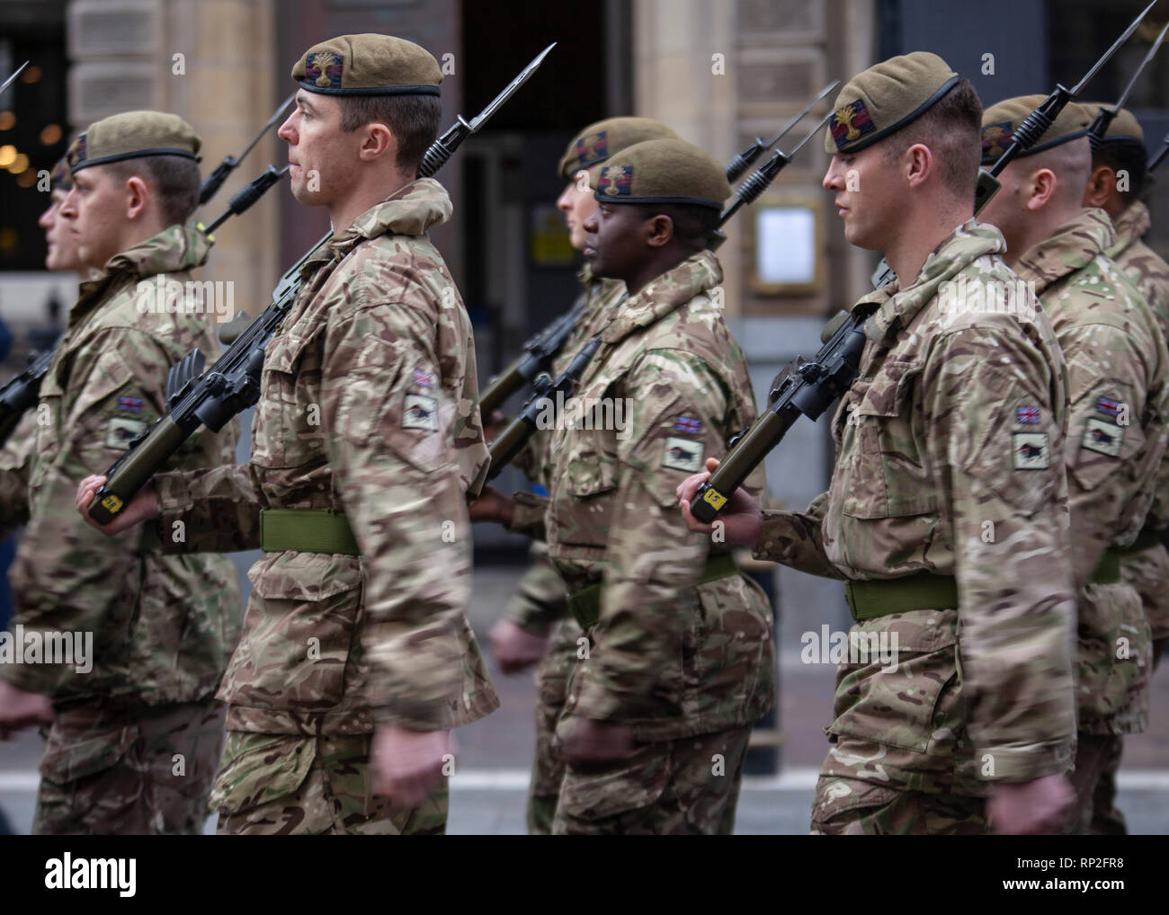 Cardiff, UK. 20th Feb, 2019. The 1st Battalion Welsh Guards homecoming ...