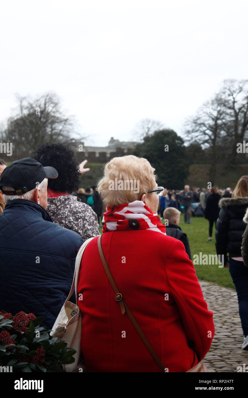 Cardiff, Wales, UK. February 20th 2019. Onlookers at Cardiff Castle at ...