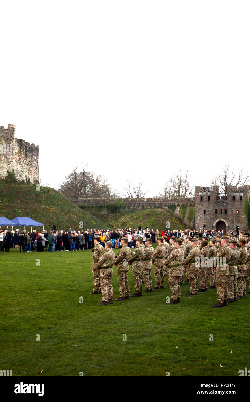 Cardiff, Wales, UK. February 20th 2019. The 1st Battalion Welsh Guard's ...