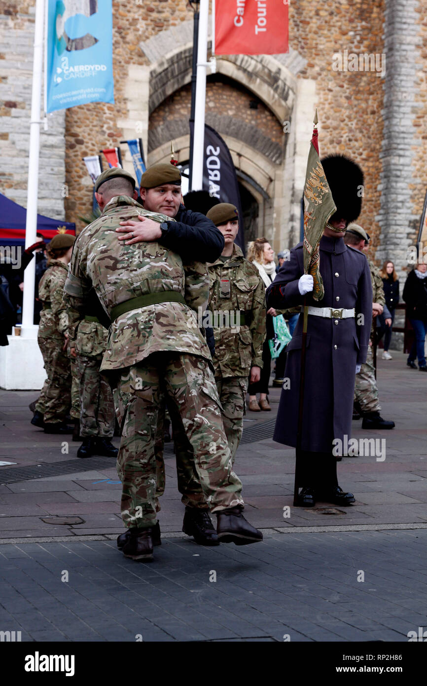 Cardiff, Wales, UK. February 20th 2019. The 1st Battalion Welsh Guard's ...