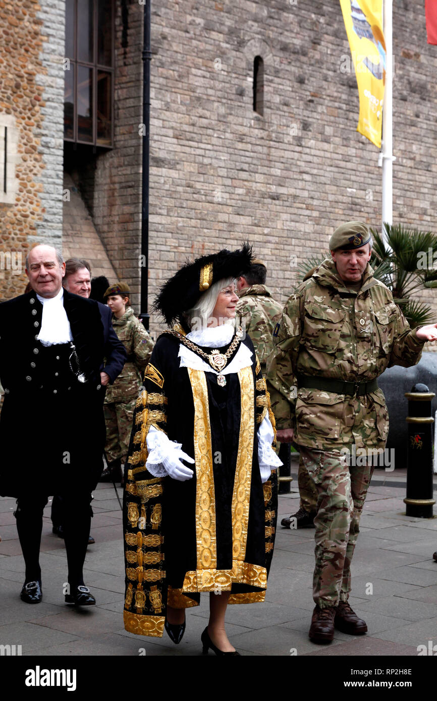 Cardiff, Wales, UK. February 20th 2019. Lord Mayor of Cardiff, Dianne ...