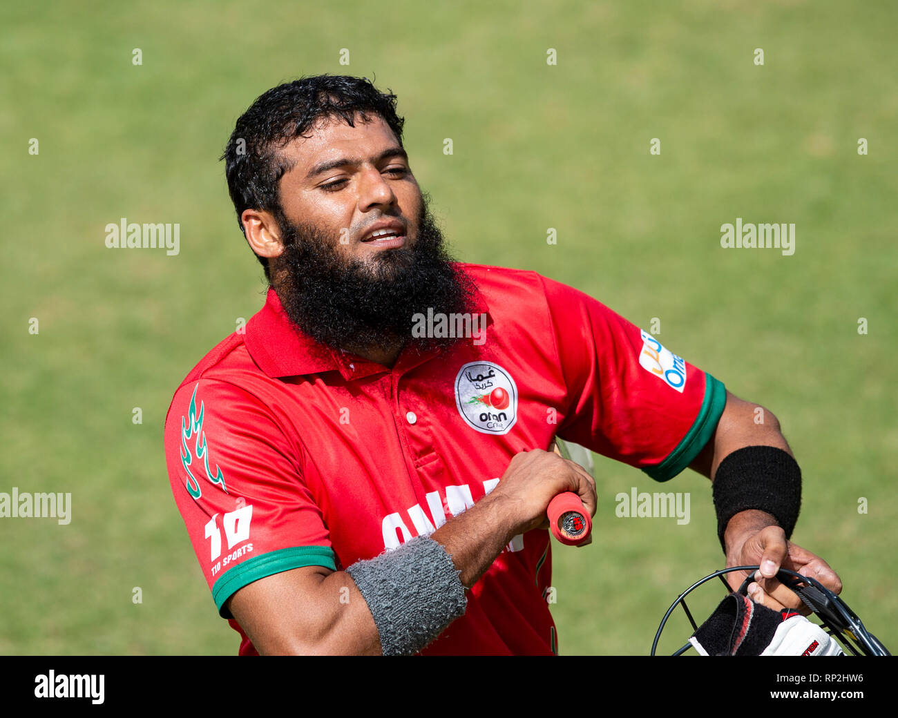 Muscat, Oman. 20th Feb, 2019. Pic shows: Oman's Khurram Nawaz Khan ...