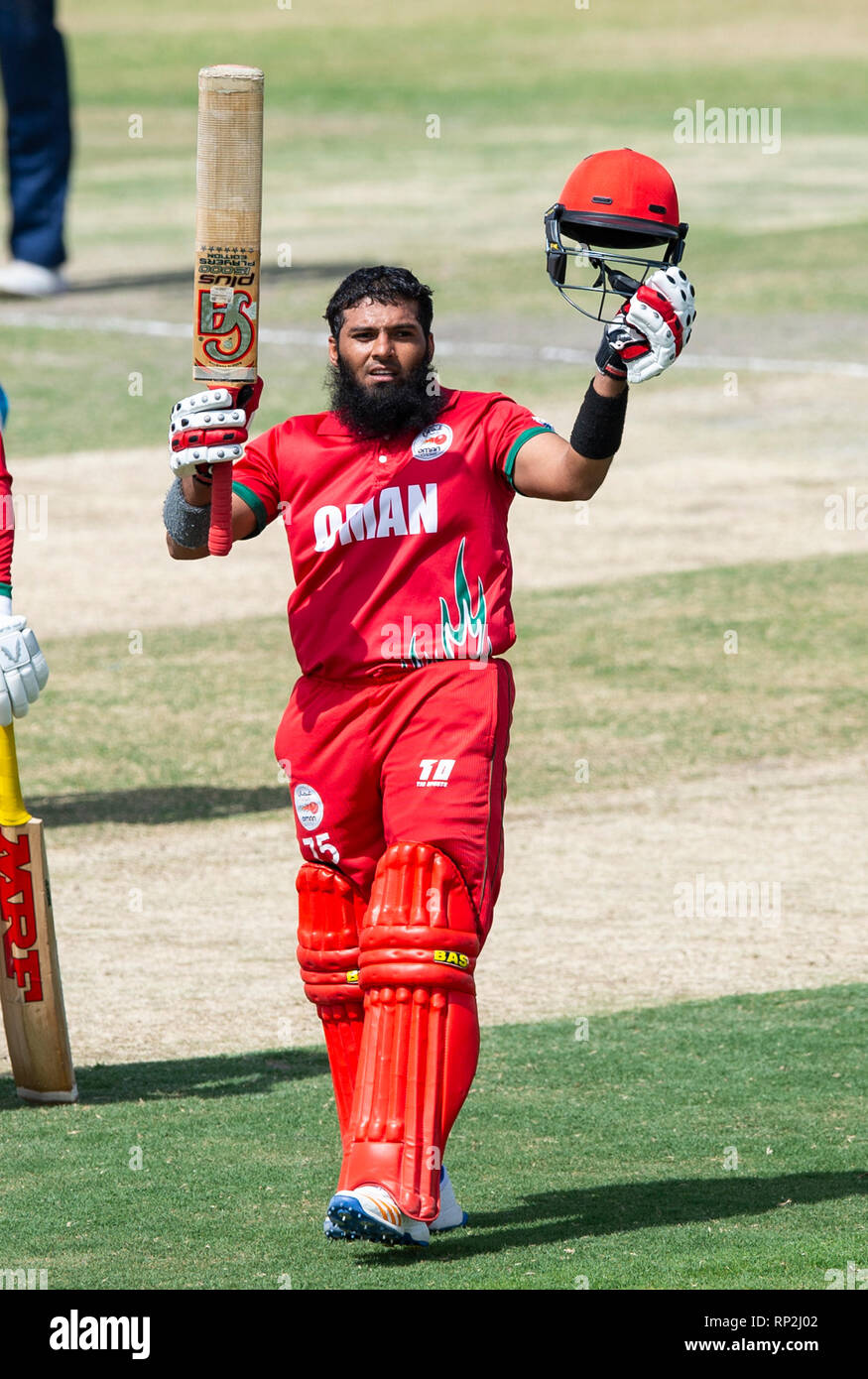 Muscat, Oman. 20th Feb, 2019. Pic shows: Oman's Khurram Nawaz Khan ...