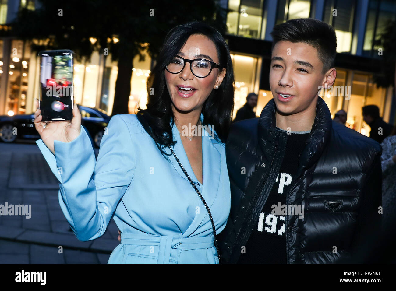 Hamburg, Germany. 20th Feb, 2019. Media star Verona Pooth and her son ...