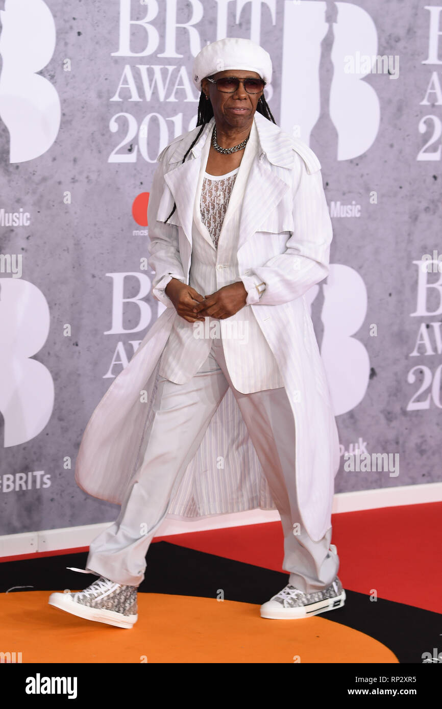 LONDON, UK. February 20, 2019: Nile Rodgers arriving for the BRIT ...