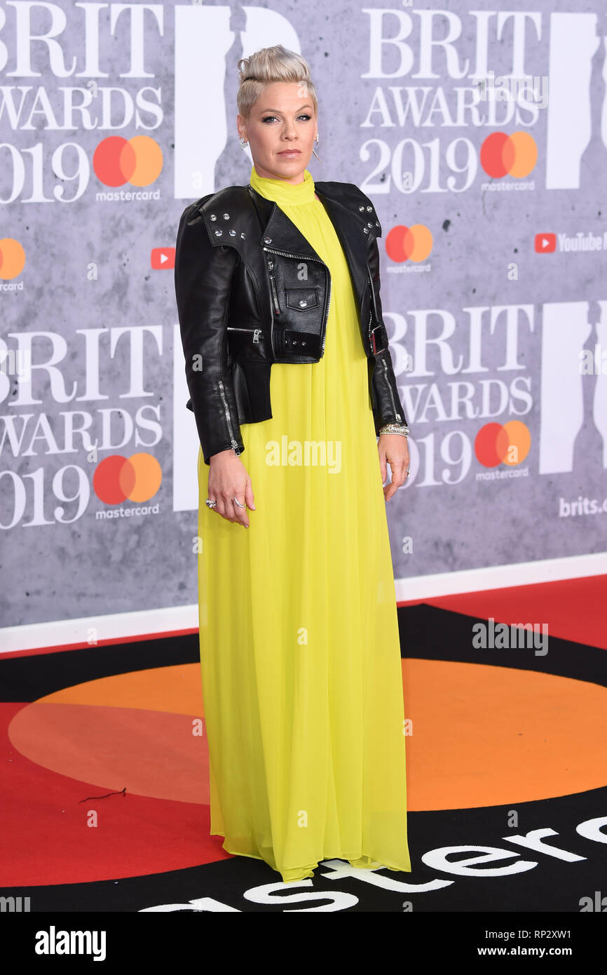 LONDON, UK. February 20, 2019: Pink arriving for the BRIT Awards 2019 ...