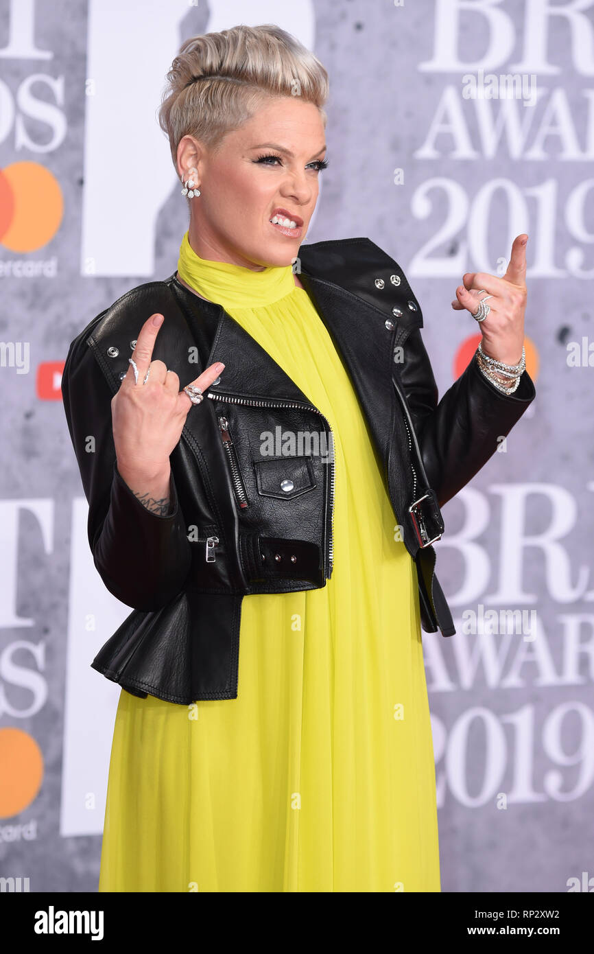 LONDON, UK. February 20, 2019: Pink arriving for the BRIT Awards 2019 ...