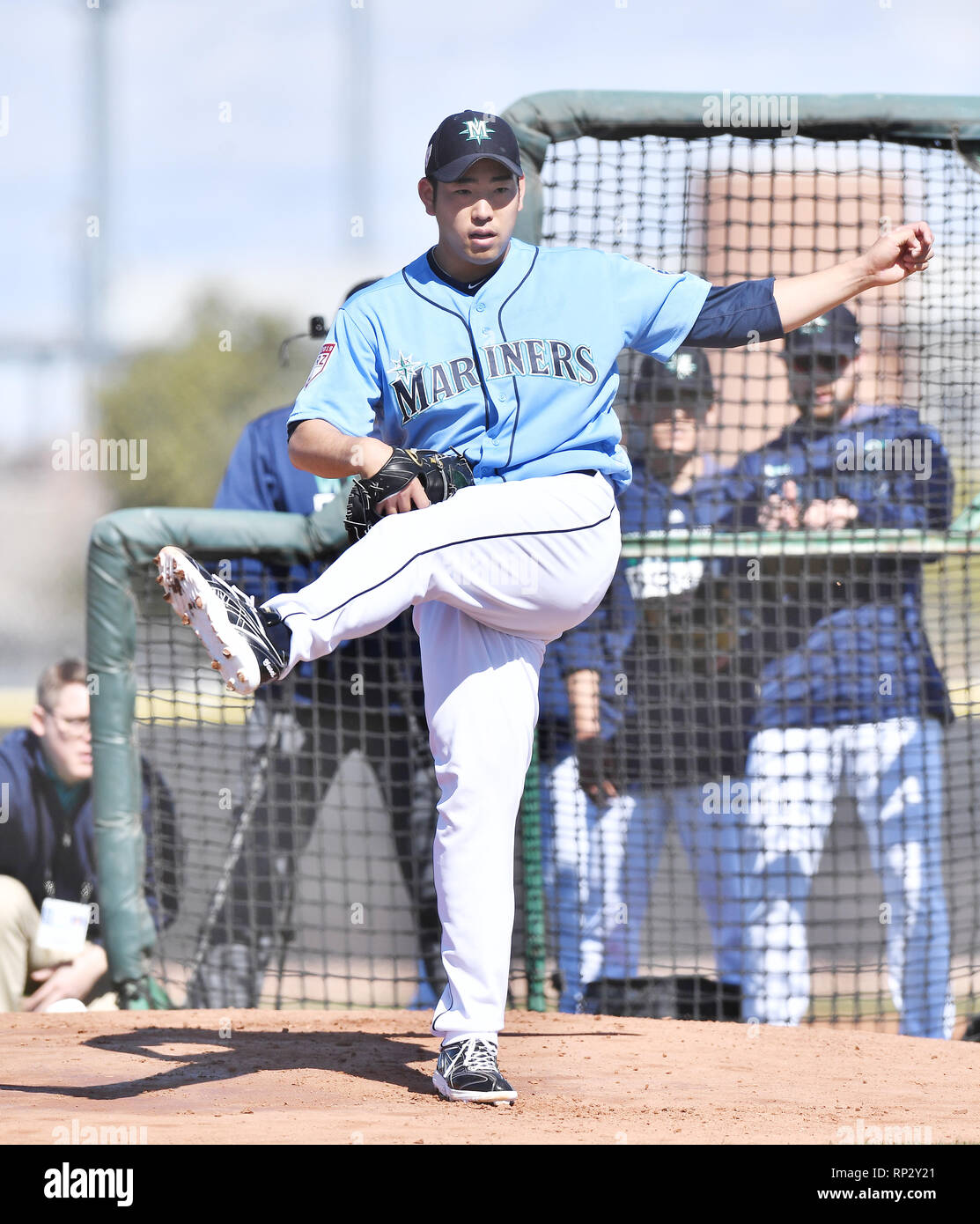 Seattle Mariners pitcher Yusei Kikuchi throws a live BP session during ...